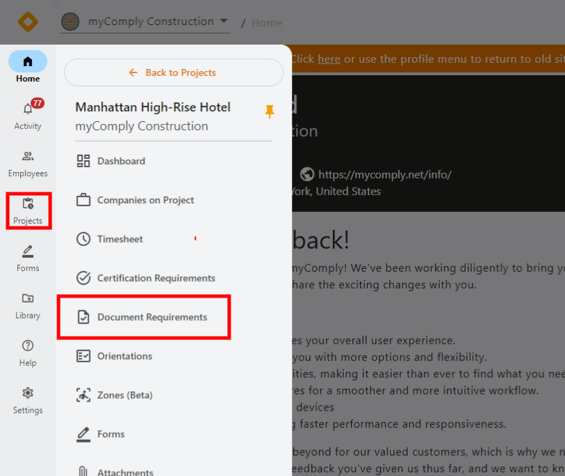 How to set up Document Requirements for your project.